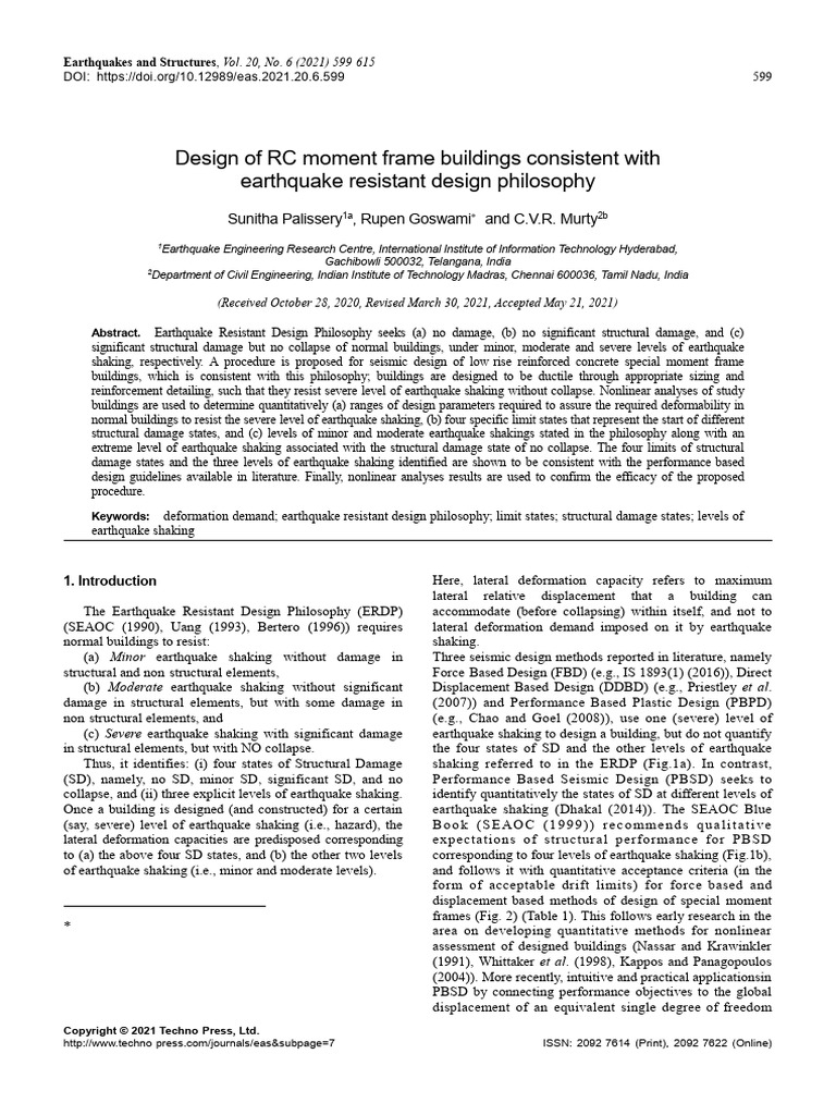 Design of RC moment frame buildings consistent with earthquake resistant design philosophy | PDF ...