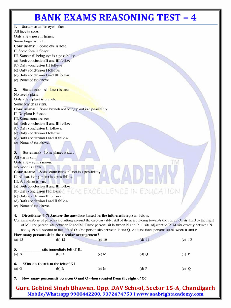 Bank Exams Reasoning Test - 4 | PDF