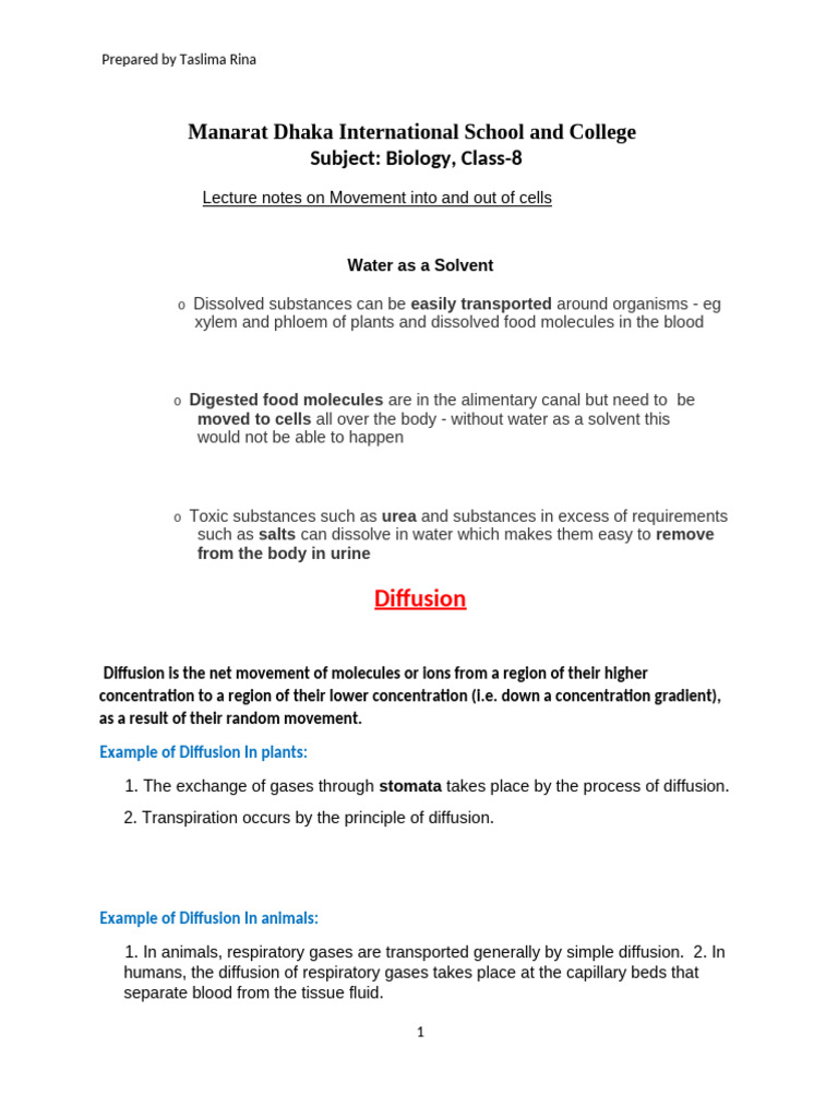 Notes On Osmosis, Diffusion, Active Transport | PDF | Osmosis | Diffusion
