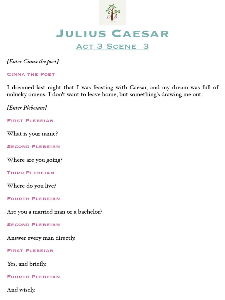 Julius Caesar Act 3 Scene 3 - Paraphrase + Q-A | PDF | Julius Caesar