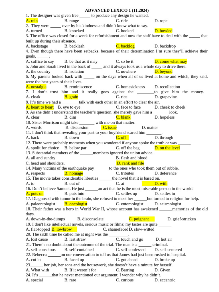 Advanced Lexico 1 | PDF | Social Science