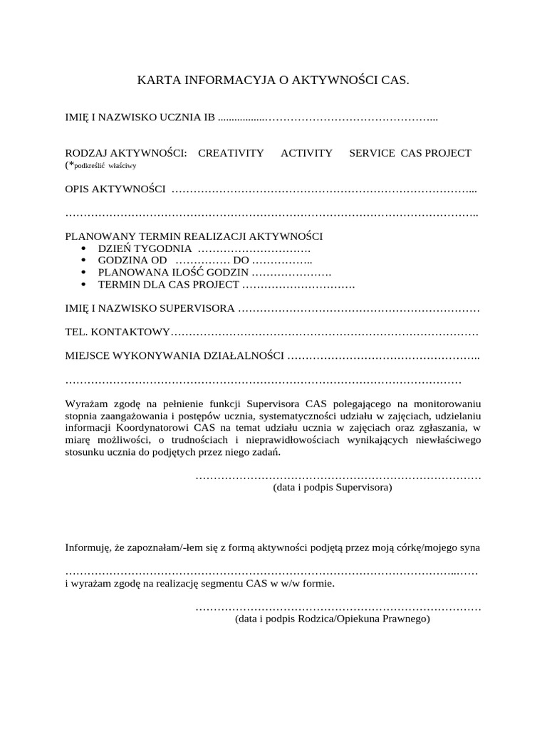 Karta Informacyja o Aktywności Cas | PDF