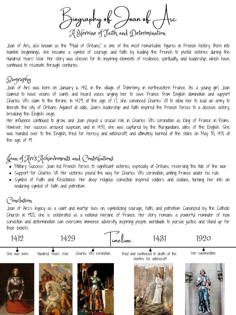 Biography of Joan of Arc: A Heroine of Faith and Determination | PDF ...