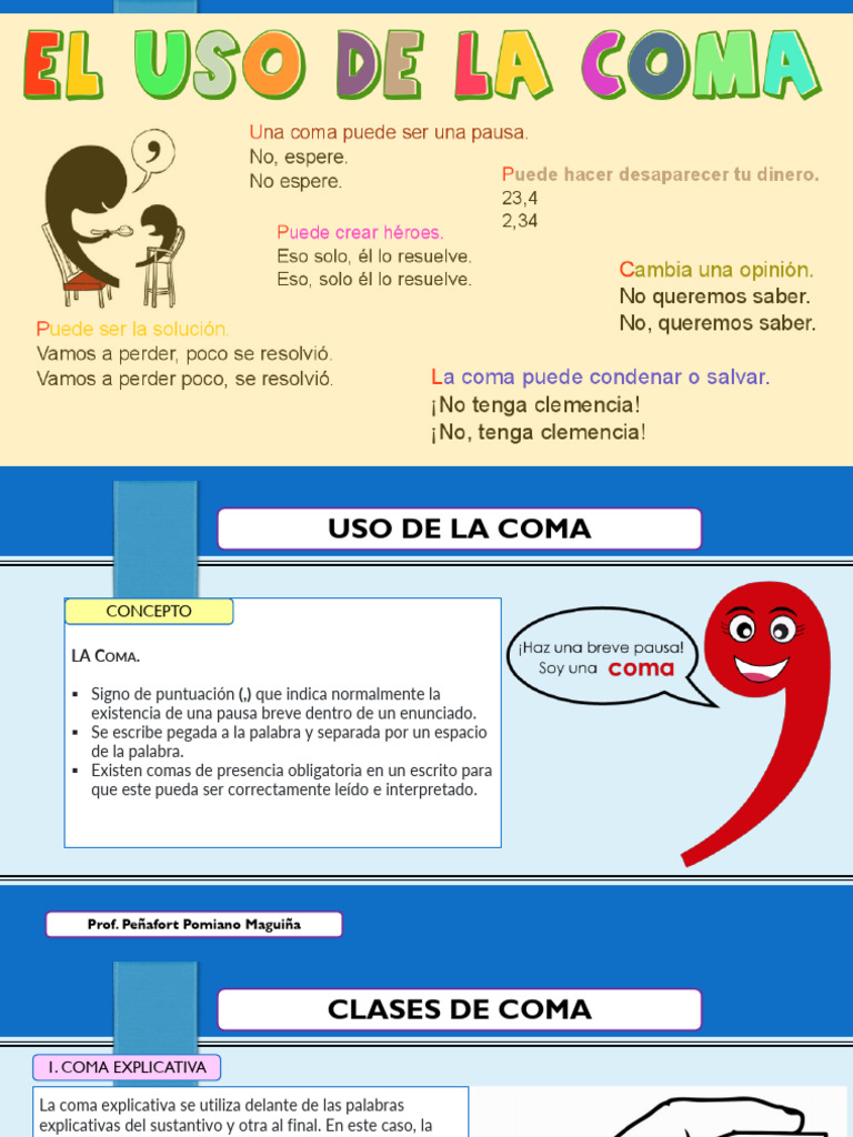 Clases y Uso de la Coma en Español | PDF | Coma | Sintaxis