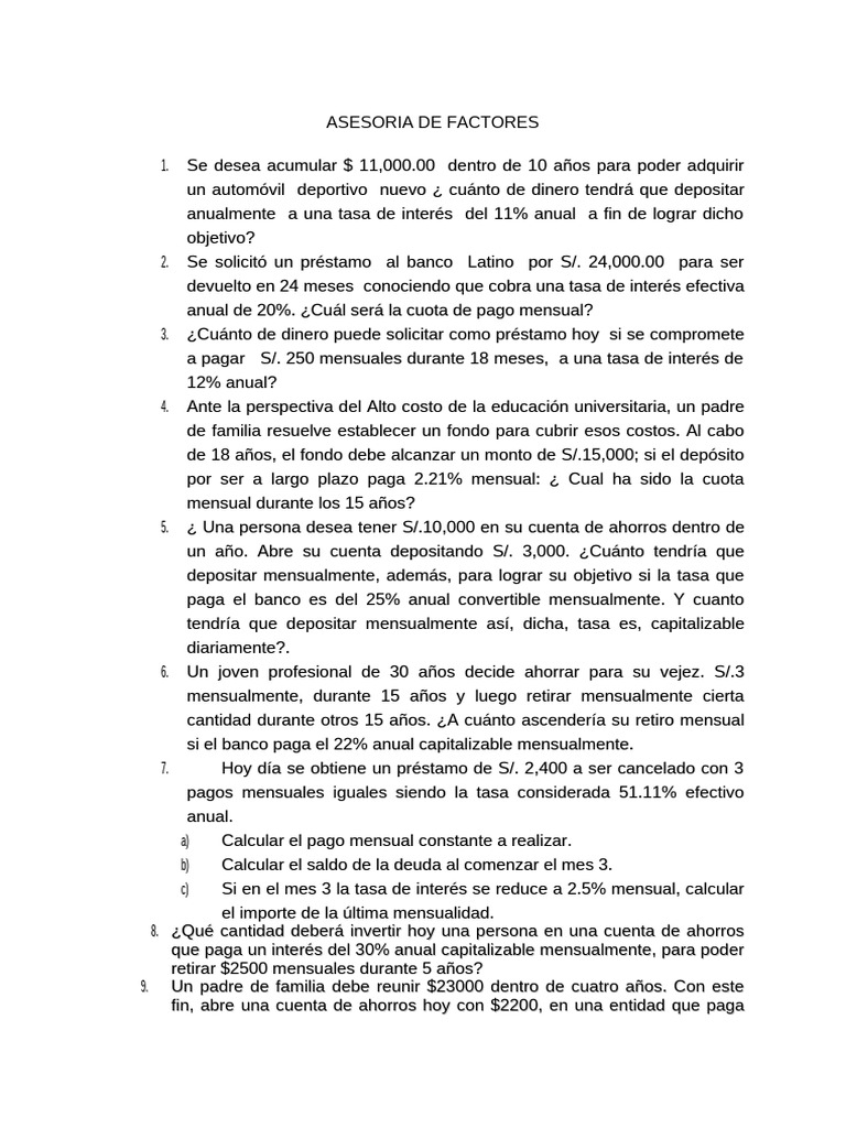 Asesoria Factores FSC FSA FAS | PDF | Interés | Tasas de interés