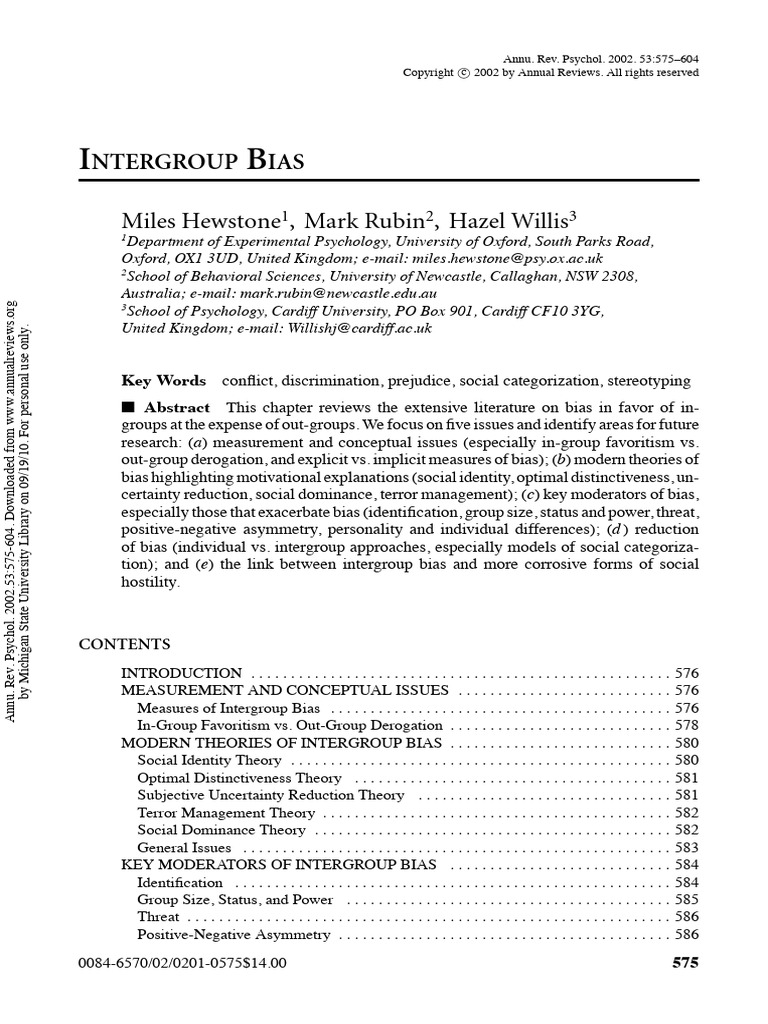 Intergroup Bias | PDF | Bias | Attitude (Psychology)