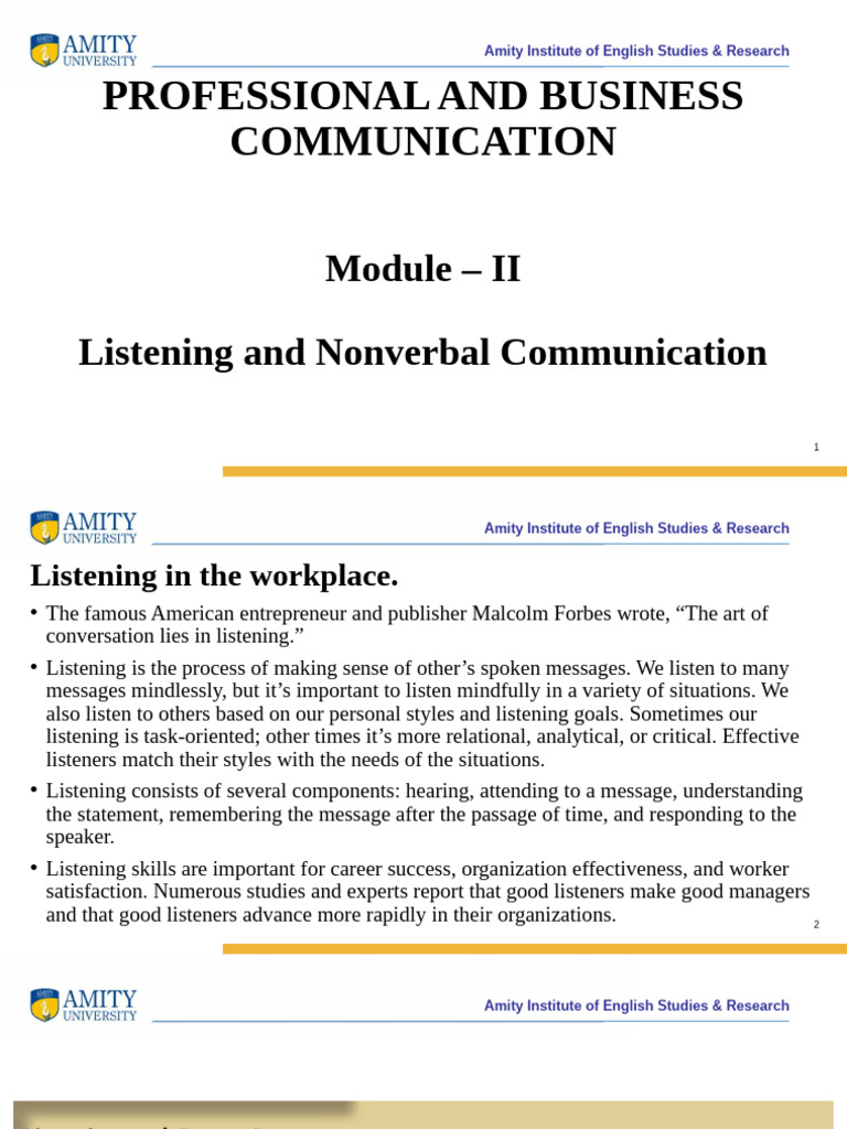 Effective Listening in Business Communication | PDF | Nonverbal ...