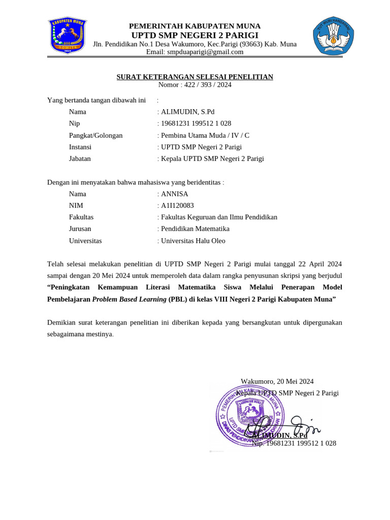 Surat Keterangan Penelitian Mahasiswa | PDF