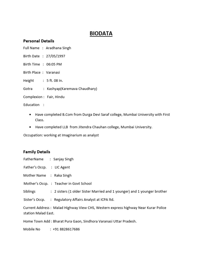 Aradhana Biodata Updated | PDF | Social Science | Wellness