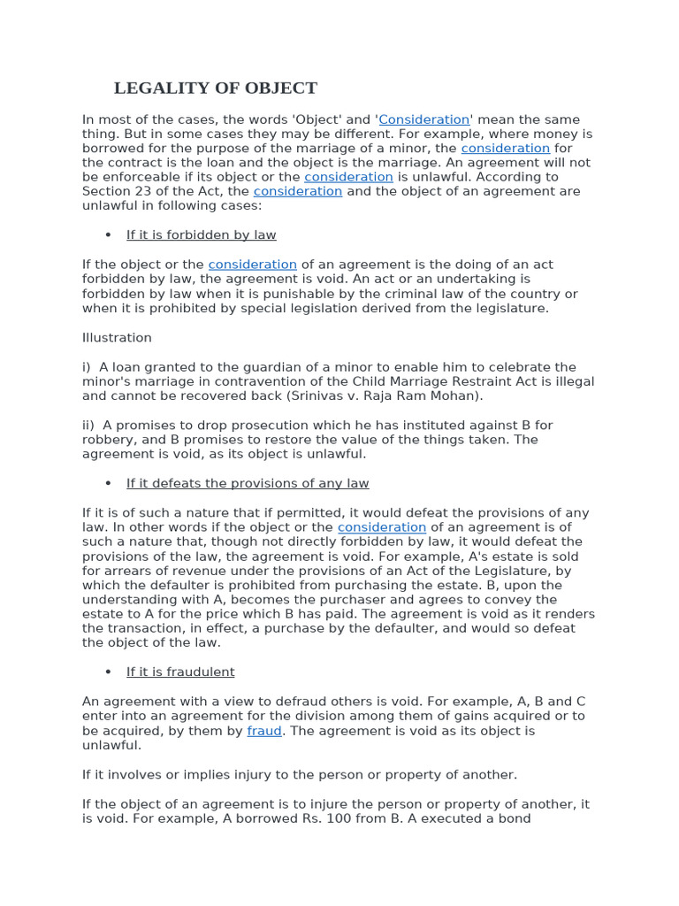 Legality of Object: Consideration Consideration Consideration ...