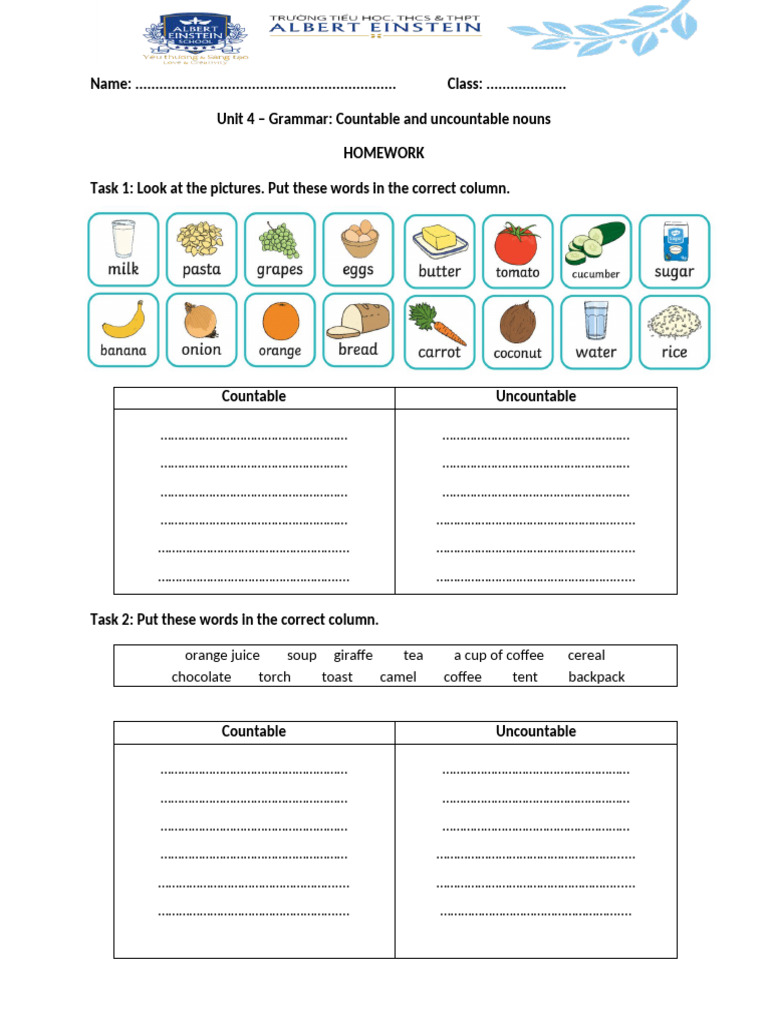 U4 - Grammar - C&U Nouns | PDF | Home & Garden