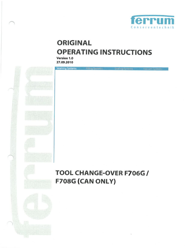 Tool Change-Over F708G | PDF