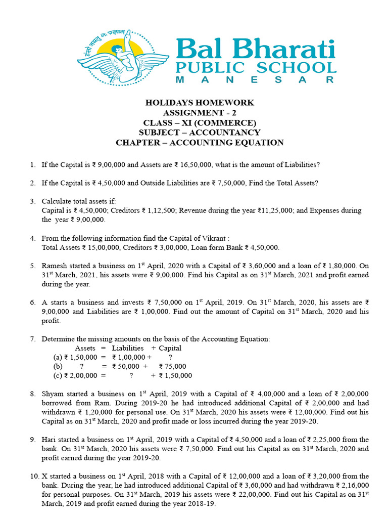 Assignment - 2 (Accounting Equation) | PDF | Loans | Banks