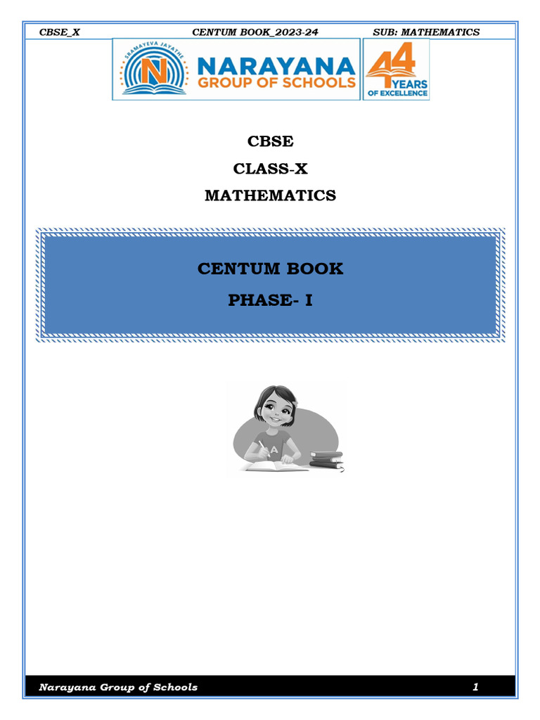 Cbse X Mathematics Phase-I Centum Book 2023-24 | PDF | Polynomial | Mathematics