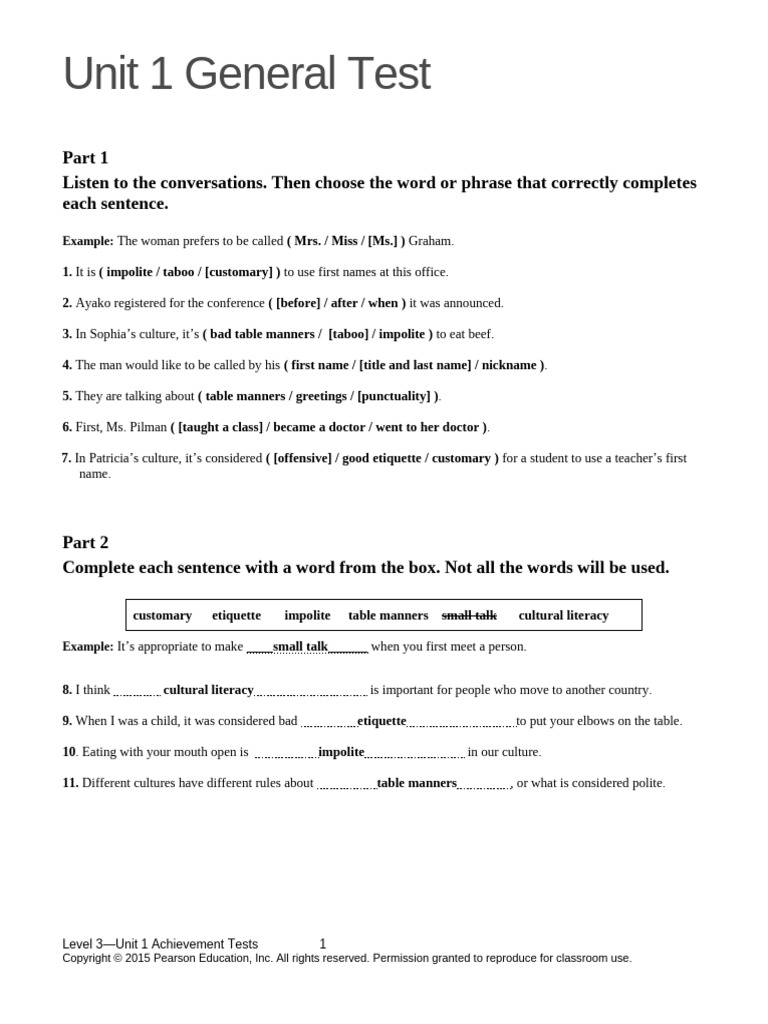NGÔ THỊ LAN HƯƠNG - TN3 - Unit - 1 - Assessment | PDF | Etiquette | Human Communication