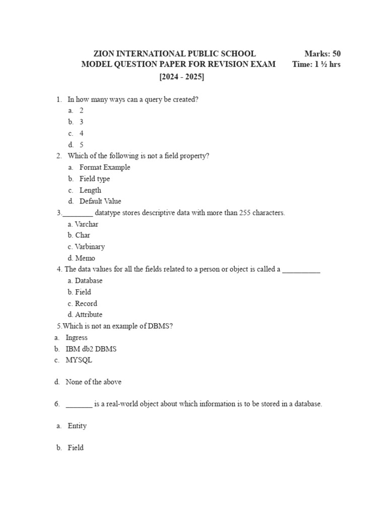 Grade_X_Model_QP_2024_2025-1 | PDF | Databases | Data Management Grade_X_Model_QP_2024_2025-1 | PDF | Databases | Data Management
