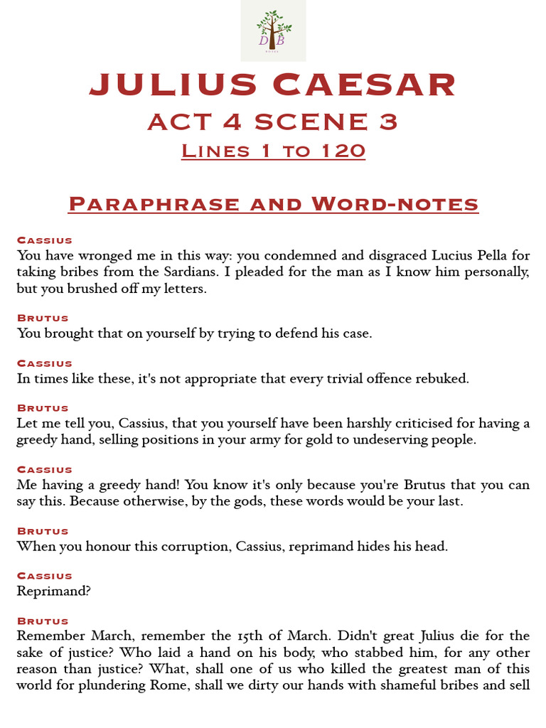 JULIUS CAESAR ACT 4 SCENE 3 Lines 1-120 Paraphrase + Q-A | PDF