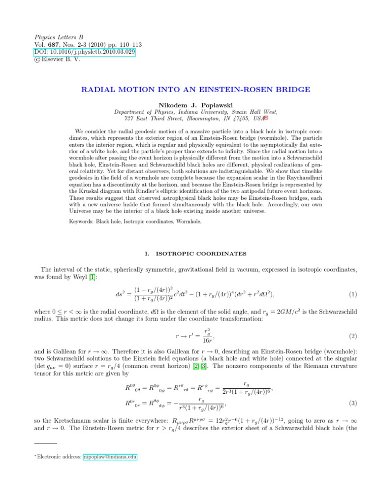 Einstein Rosen Bridge | PDF | Black Hole | Event Horizon