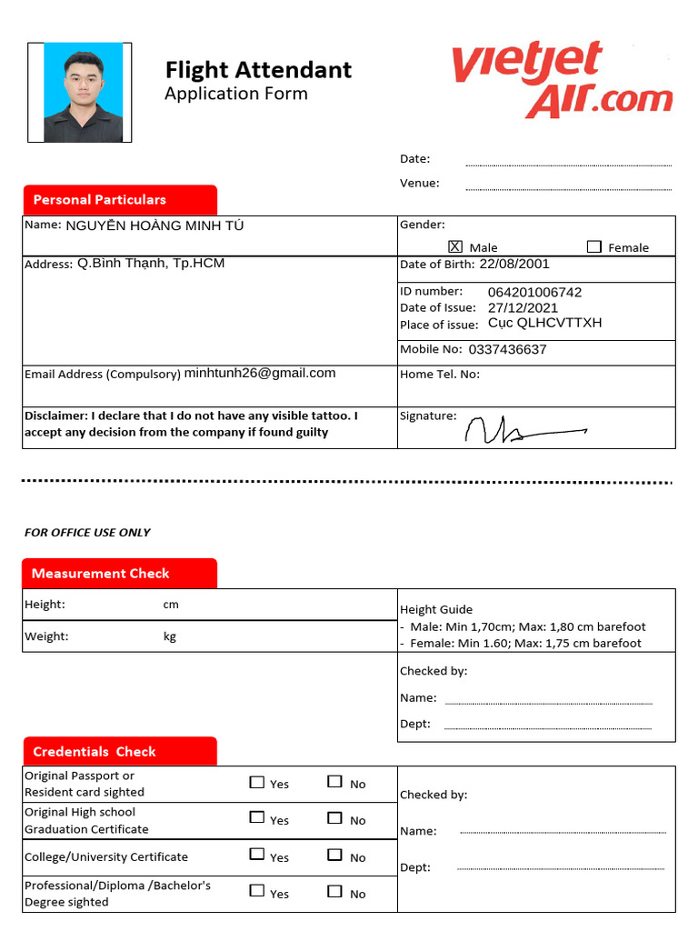 VJC 02 Flight Attendant Application Form | PDF