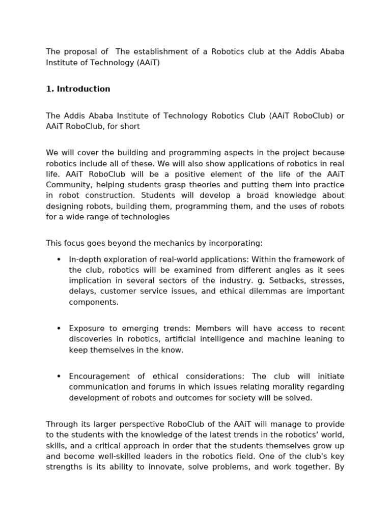 Proposal For Robotics Club | PDF | Robotics | Robot