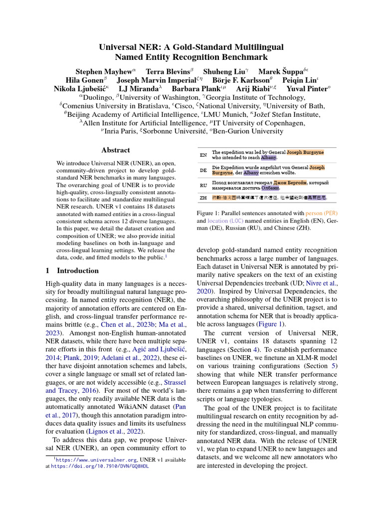 Mayhew, S., Et Al. (2023) - Universal NER - A Gold-Standard Multilingual Named Entity ...
