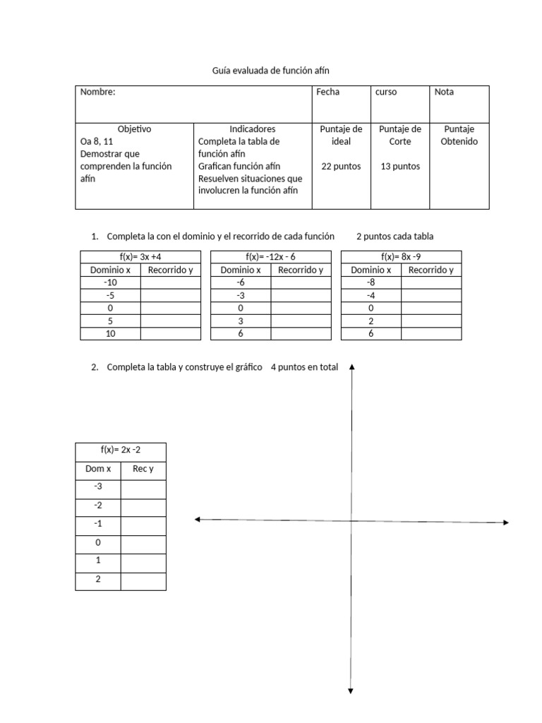 Guía Evaluada de Función Afín | PDF