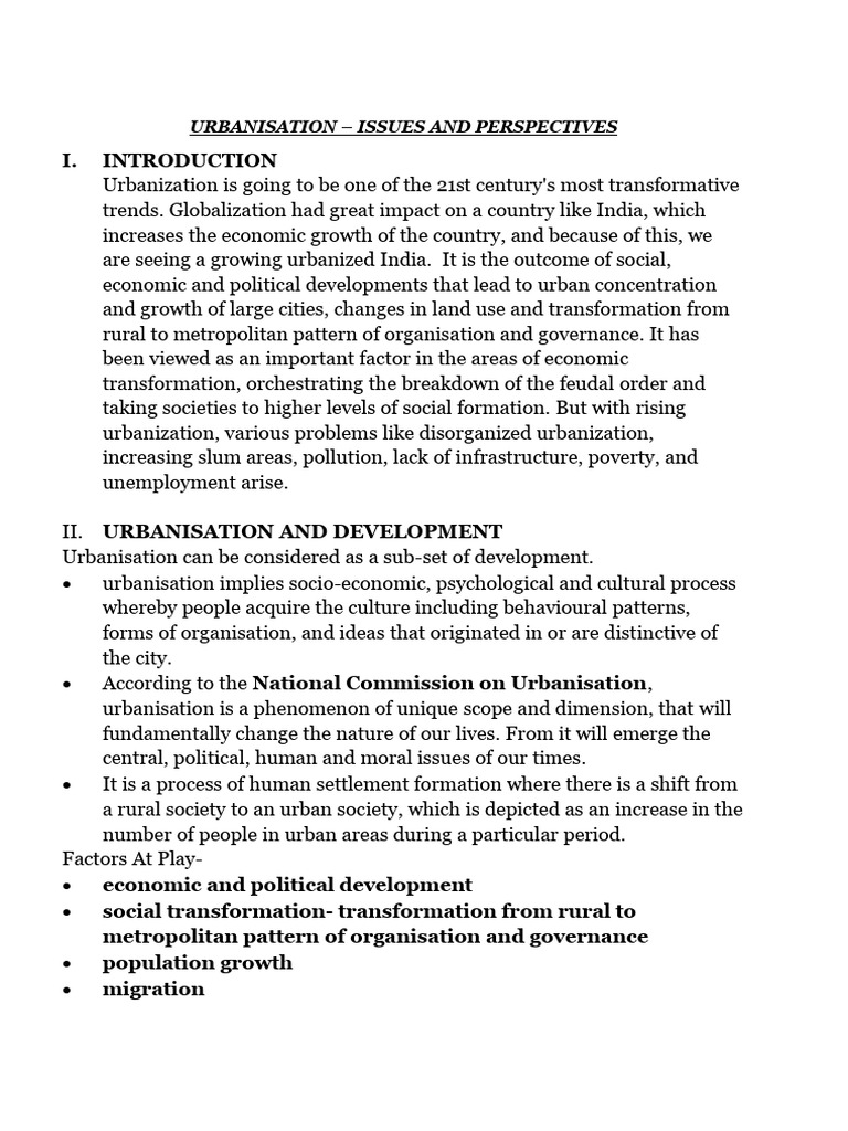 Urbanization: Issues and Perspectives | PDF | Urbanization | Sanitation