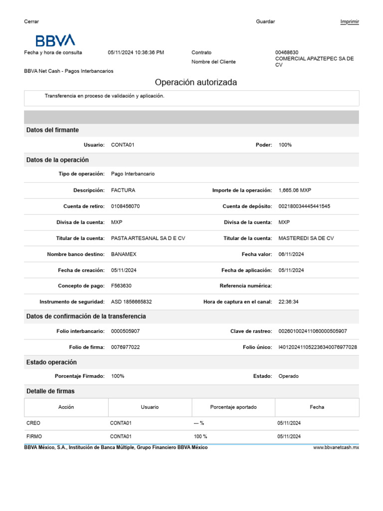 Transferencia Interbancaria Masteredi SA de CV | PDF | Bancario | Dinero