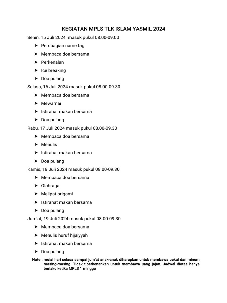 Bagi Kegiatan Mpls TLK Islam Yasmil 2024 | PDF | Kesehatan Holistik
