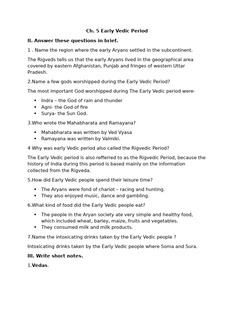 Class 6. - Ch. 5 Early Vedic Period | PDF | Vedas | Ancient India