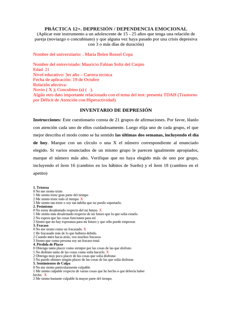 ADOLESCENCIA 2024. PRÁC 12+. Depresion. Dependencia Emocional | PDF | Trastorno depresivo mayor ...
