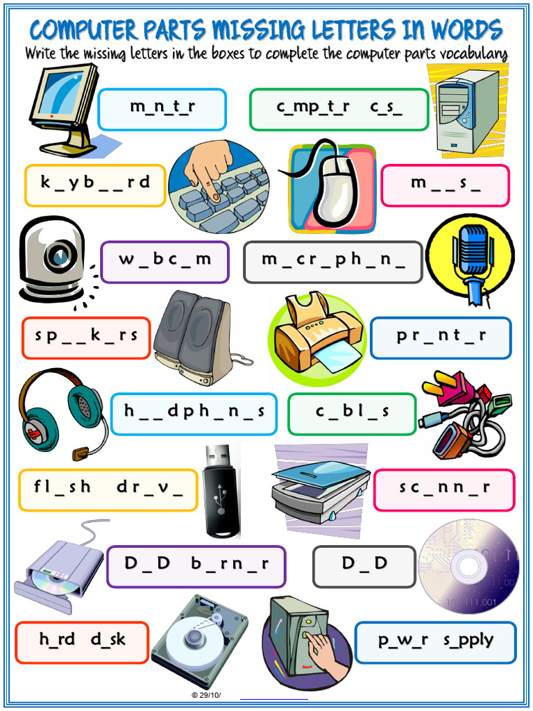 Computer Parts Vocabulary Esl Missing Letters in Words Worksheet For ...