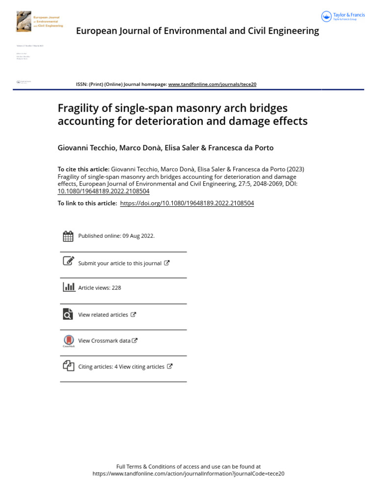 Fragility of Single-Span Masonry Arch Bridges Accounting For Deterioration and Damage Effects ...
