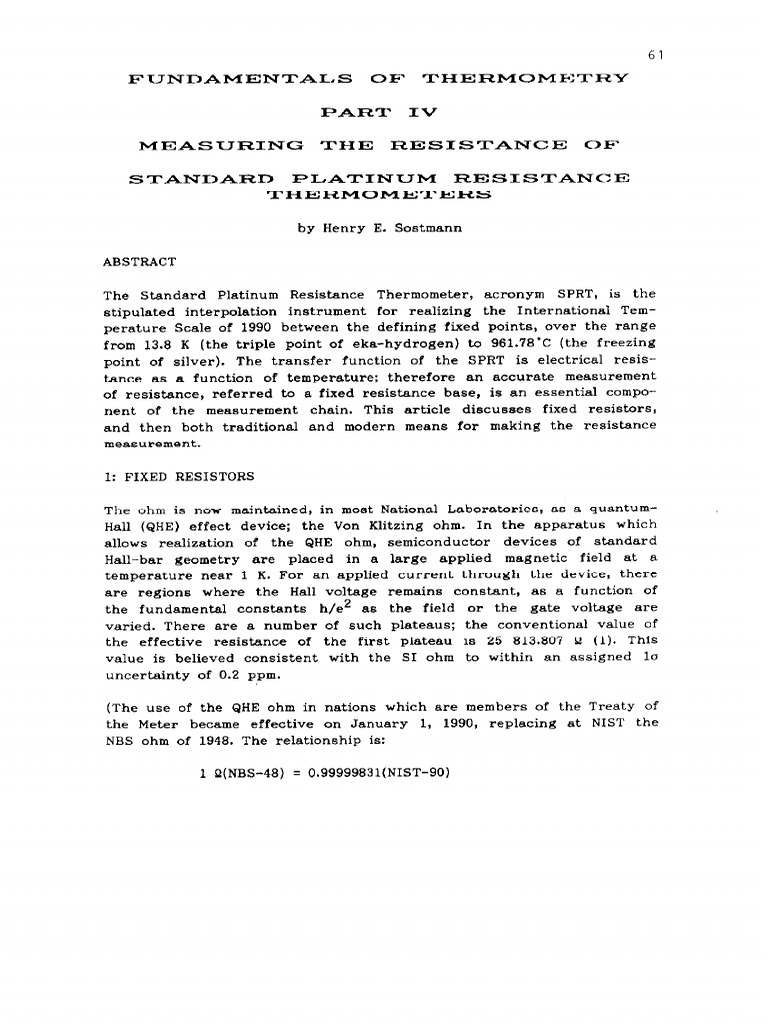 Fundamentals of Thermometry - Part 4 | PDF | Resistor | Electrical ...