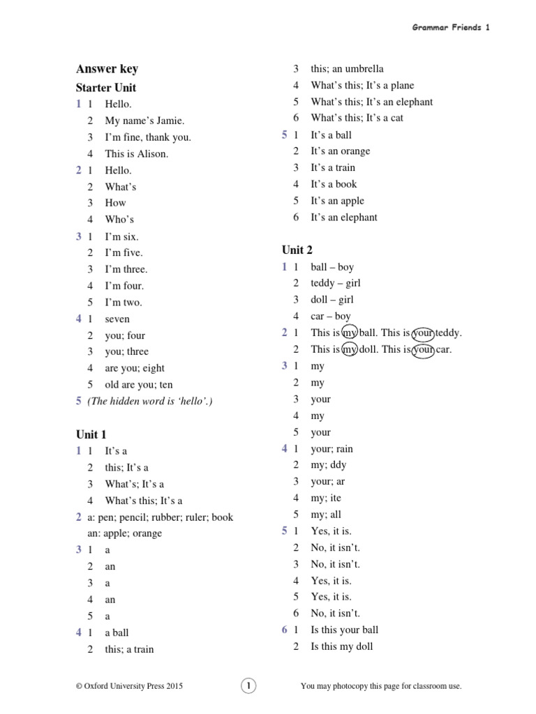 Grammar Friends_1_Ans (Final) (1) | PDF Grammar Friends_1_Ans (Final) (1) | PDF