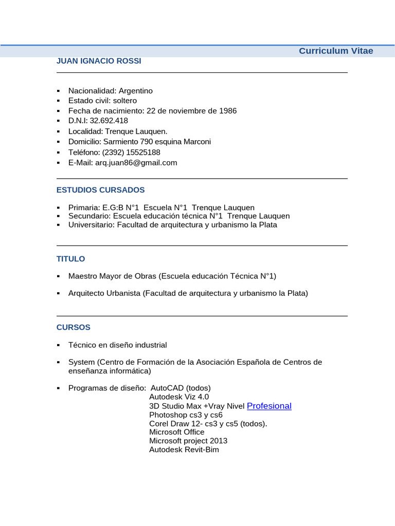 Juan Ignacio Rossi: Curriculum Vitae | PDF | Informática