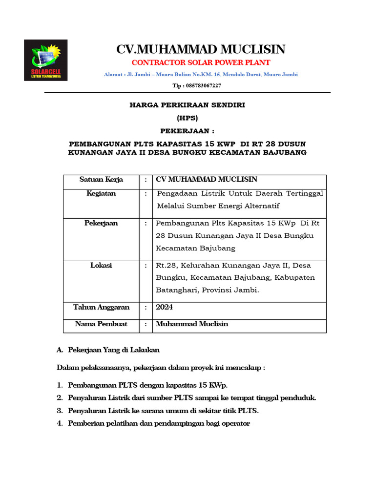 Proyek PLTS 15 KWp di Jambi | PDF | Teknologi & Rekayasa