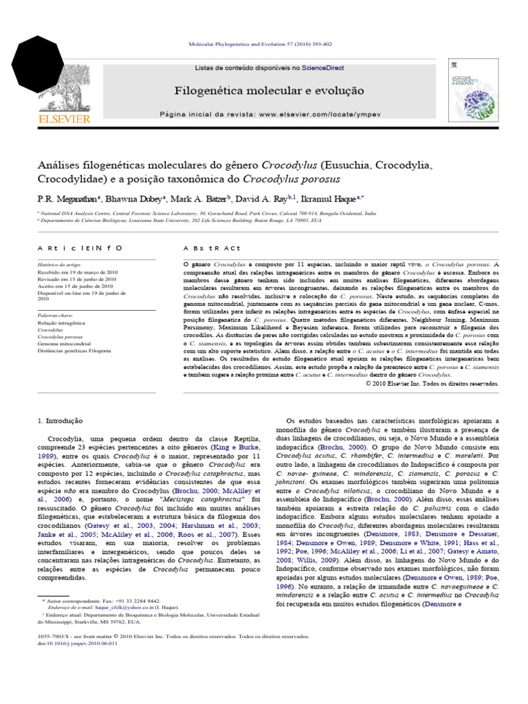 Meganathan - Et - Al - 2010 - Mol - Phylo - Evol PT Traduzido Depl | PDF | Filogenética | DNA ...