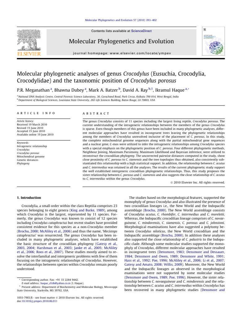 Meganathan Et Al 2010 Mol Phylo Evol | PDF | Phylogenetics | Molecular Phylogenetics