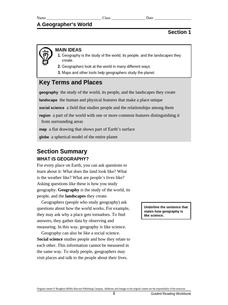 Unit 1 Chapter 1 Section 1 Guided Reading Workbook Pdf Geography