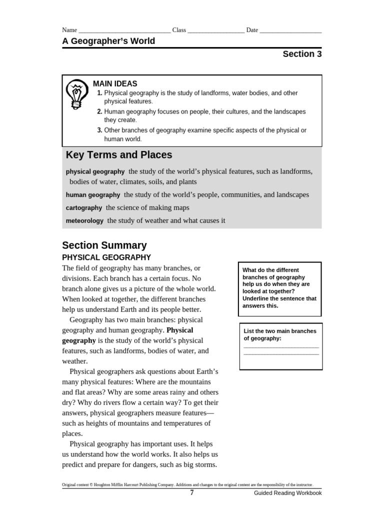 Unit 1, Chapter 1, Section 3, Guided Reading Workbook | PDF | Geography ...
