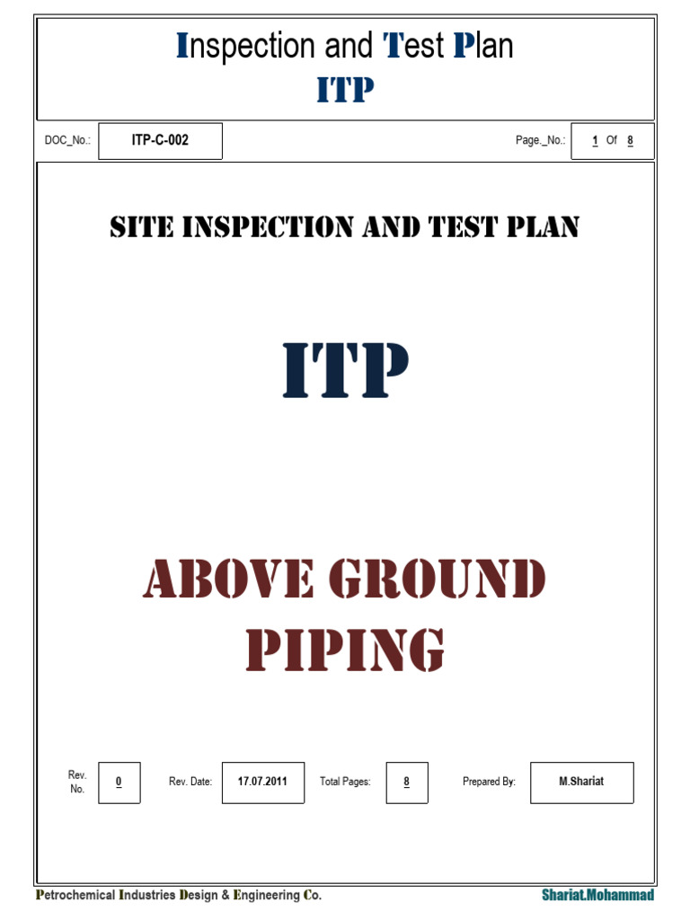 Above Ground Piping Inspection Plan | PDF | Welding | Construction