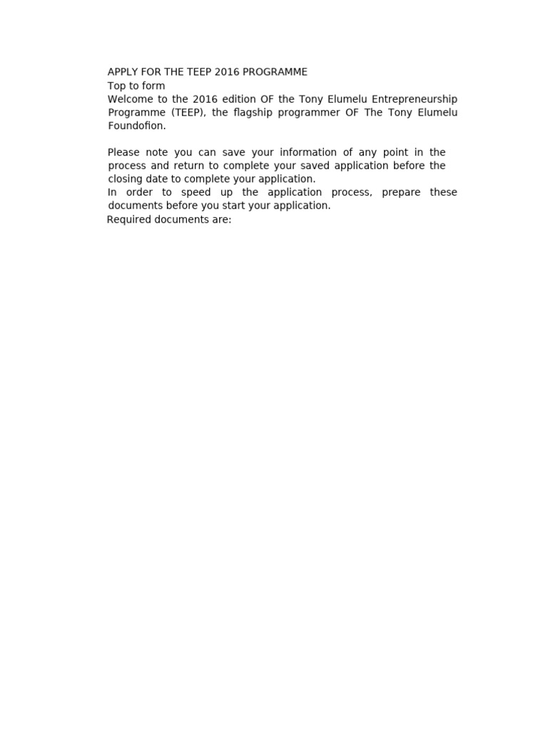 Apply For The Teep 2016 Programme | PDF