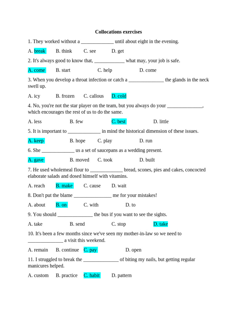 Collocations exercises | PDF
