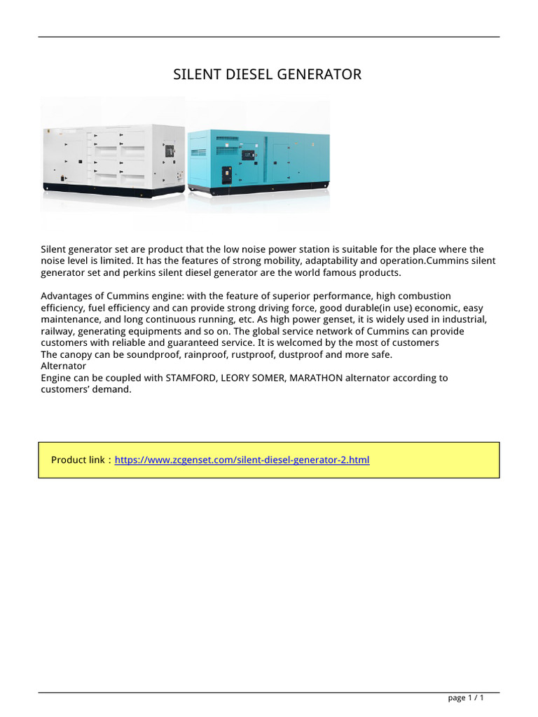 Silent Diesel Generators: Low Noise Power Solutions | PDF | Computers