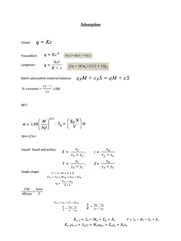 Adsorption Cheat Sheet | PDF