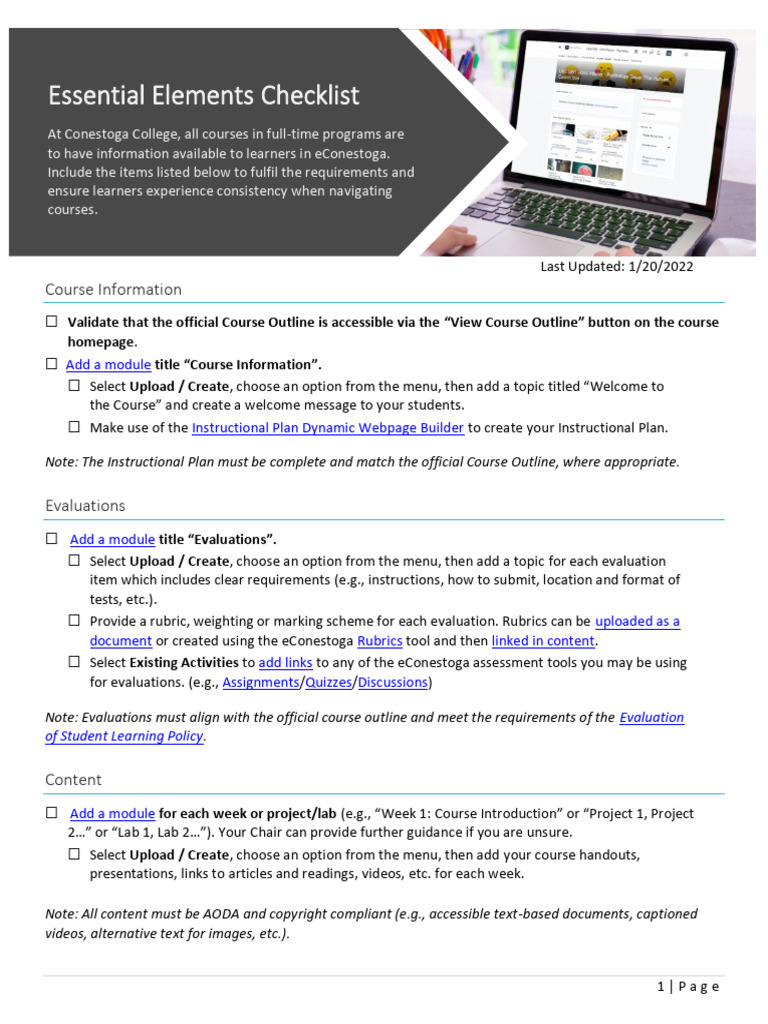 Ec EssentialElementsChecklist | PDF | Rubric (Academic) | Learning