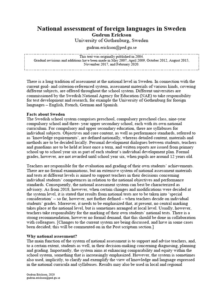 Sweden's National Language Assessment Guide | PDF | Educational ...