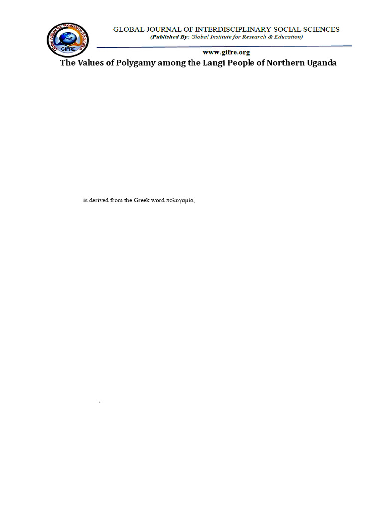 The Values of Polygamy Among the Langi People of Northern Uganda | PDF ...