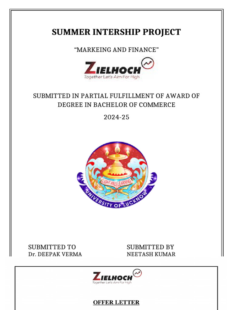 Summer Intership Project: "Markeing and Finance" | PDF | Marketing | Brand
